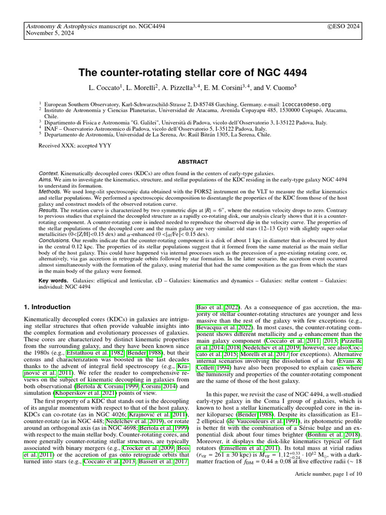 The Counter-Rotating Stellar Core of NGC 4494: L. Coccato, L. Morelli, A. Pizzella, E. M ...