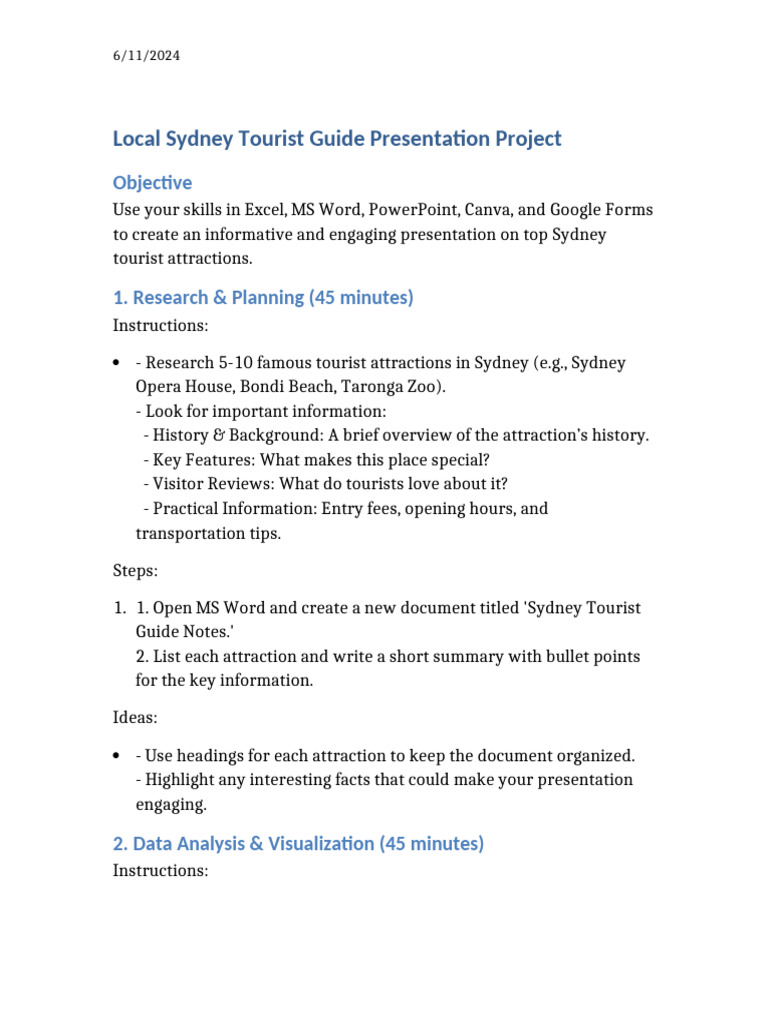Sydney - Tourist - Guide - Project Excel Powerpoint Google Forms | PDF ...