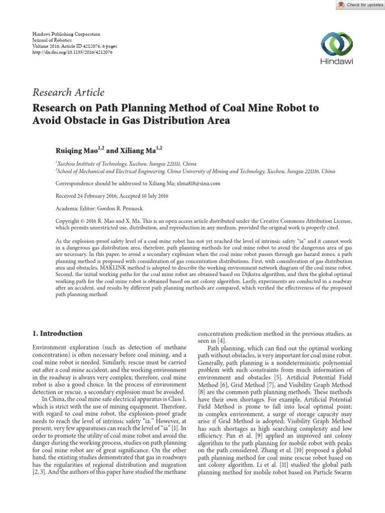 Journal of Robotics - 2016 - Mao - Research On Path Planning Method of ...