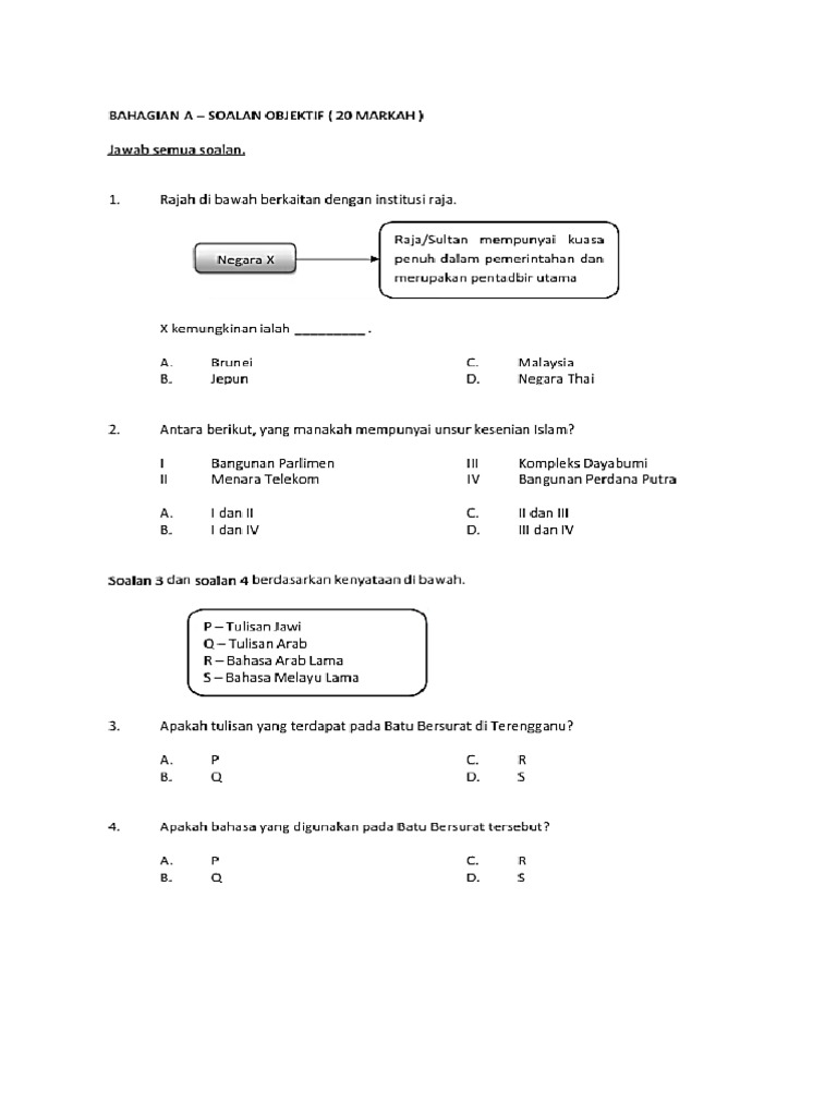 PEPERIKSAAN PERTENGAHAN TAHUN SEJARAH TAHUN 5 Set 3 Siap Jawapan | PDF