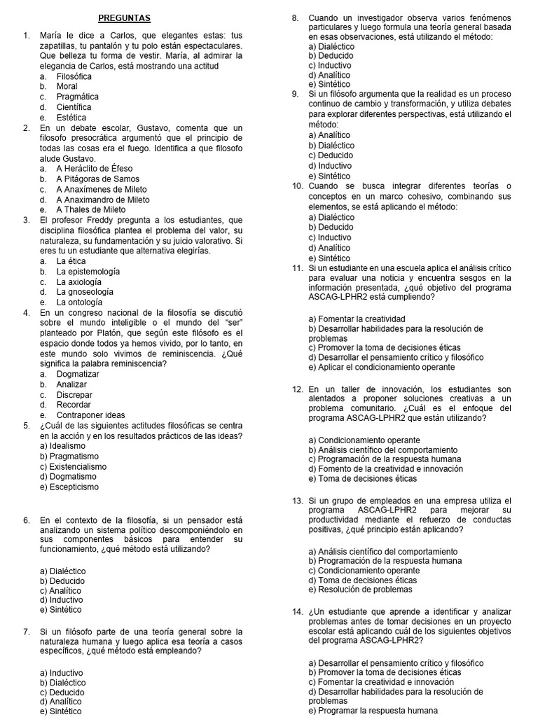 Preguntas | PDF | Platón | Conocimiento