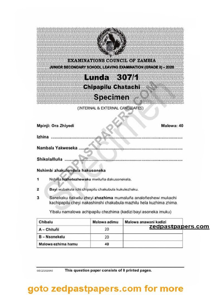 g9 Lunda p1 2020 Specimen | PDF