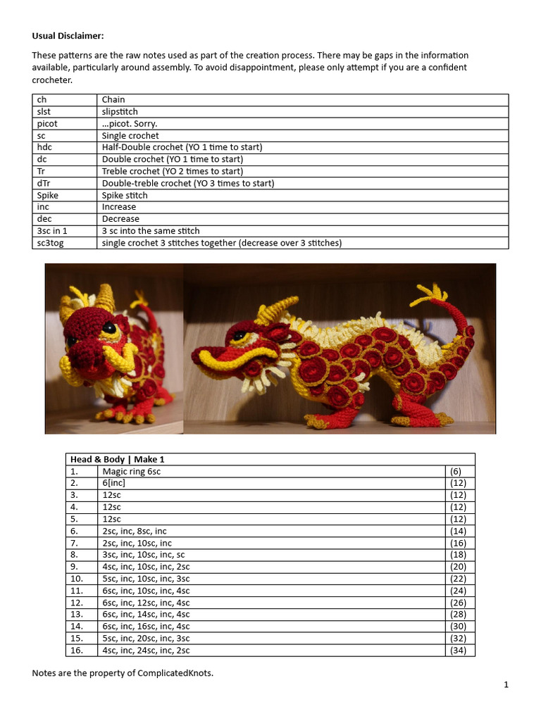 Big Chinese Dragon Pattern Notes | PDF | Crochet