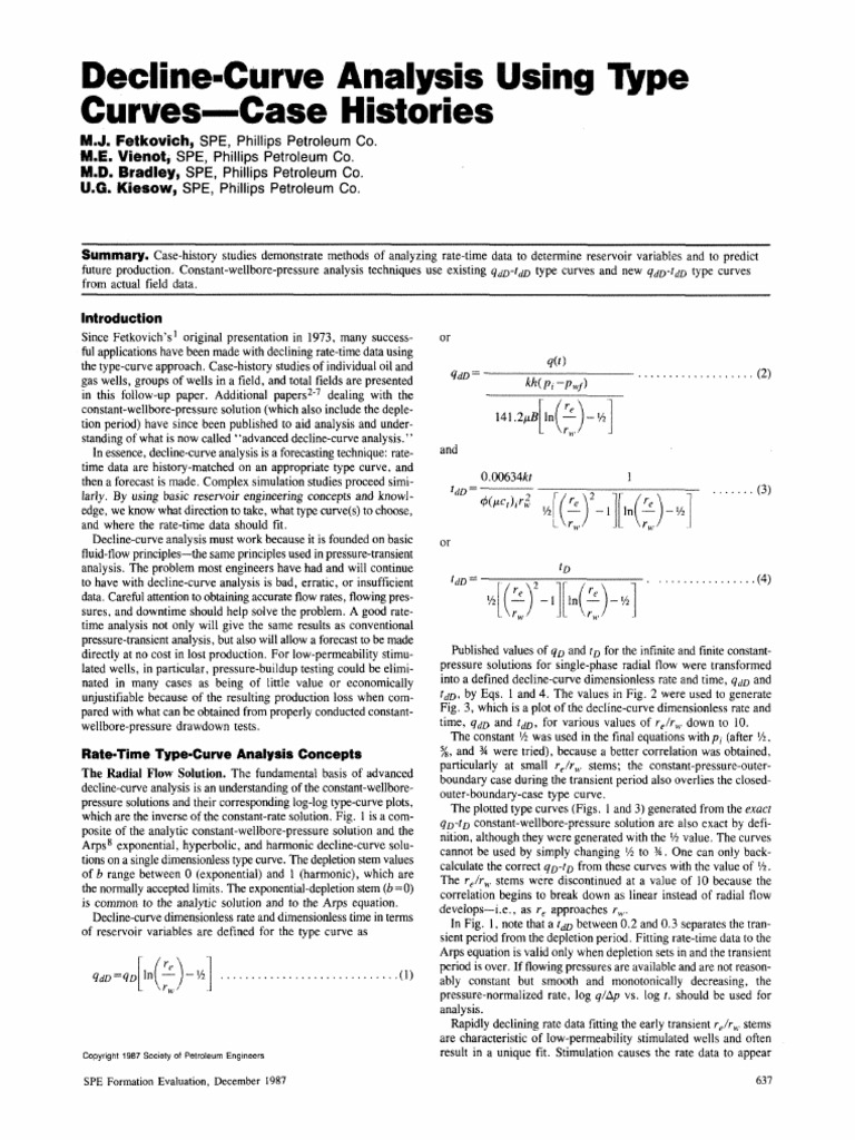 SPE 013169 (Fetkovich) Case Histories DCA Type Curves (OCR) PDF | PDF | Petroleum Reservoir