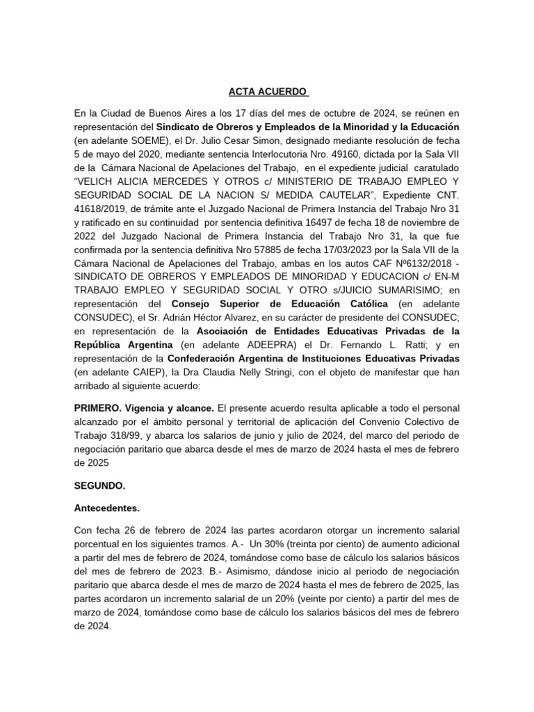 Acuerdo Paritario SOEME 2024 | PDF | Sentencia (ley)