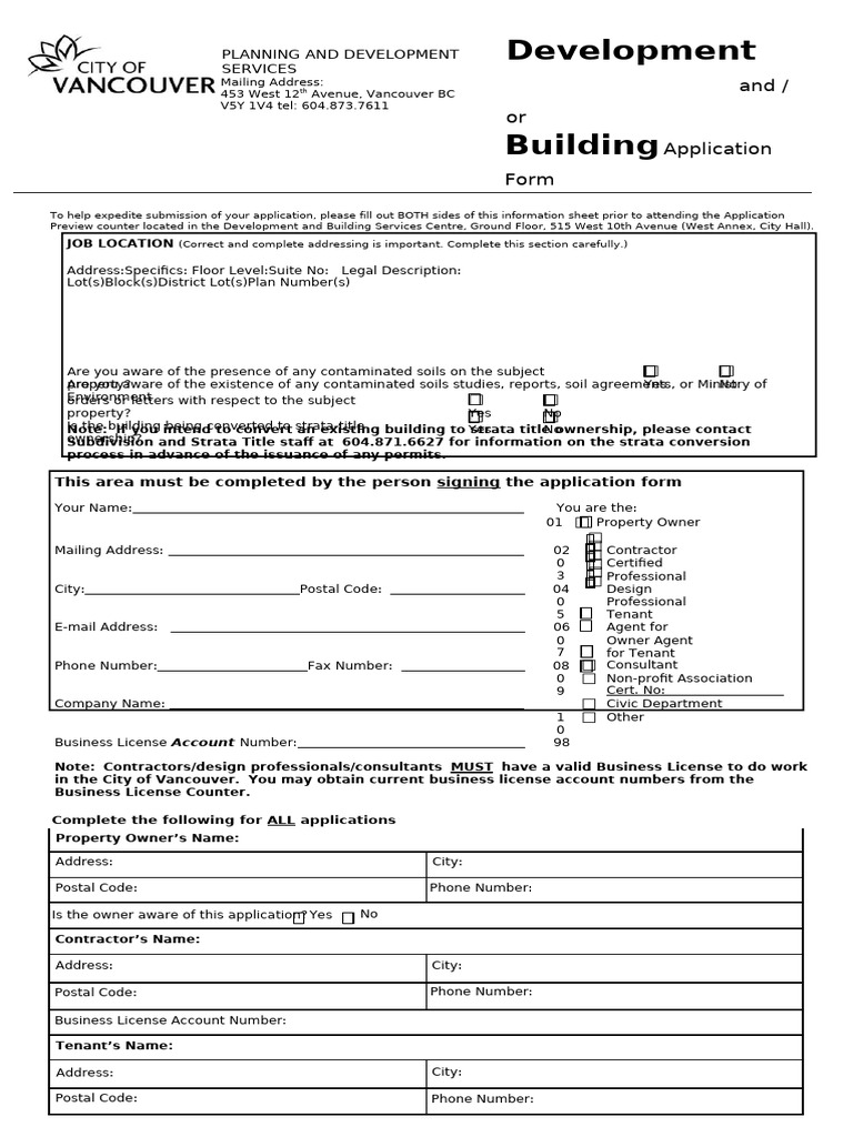 Main - Form 081493 Development and or Building Application Form City ...