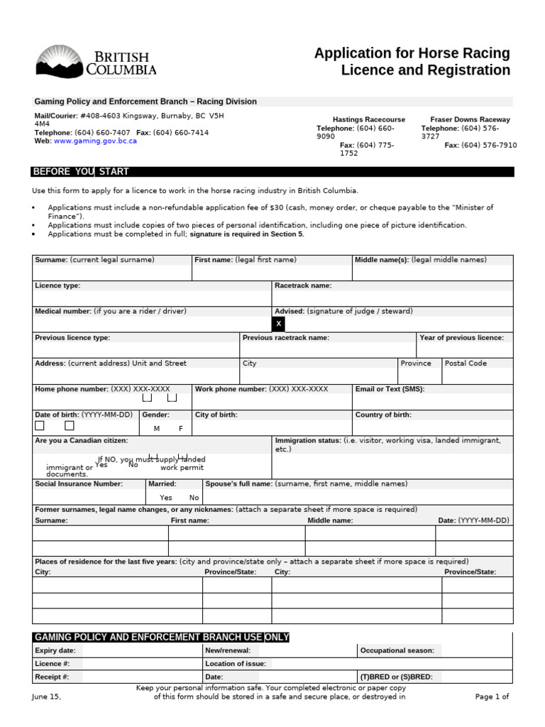 Horse Racing Licence Application Form | PDF | Criminal Record | Arrest