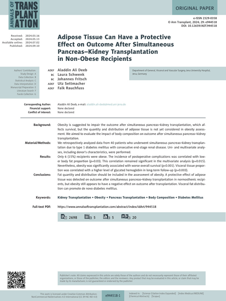 Adipose Tissue's Role in Transplant Outcomes | PDF | Adipose Tissue | Organ Transplantation