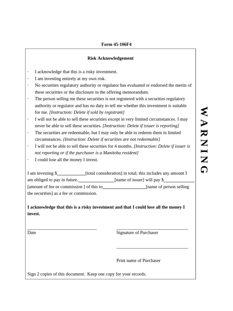 Main - Form 45 106f4 Risk Acknowledgement Ontario Canada | PDF ...