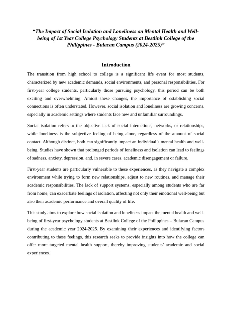 Impact of Isolation on Psychology Students | PDF | Loneliness | Survey ...