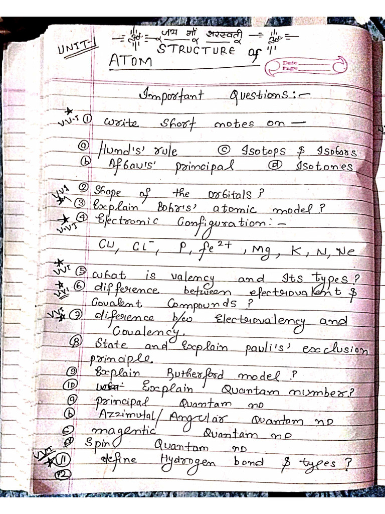 Atomic Structure Important Questions | PDF
