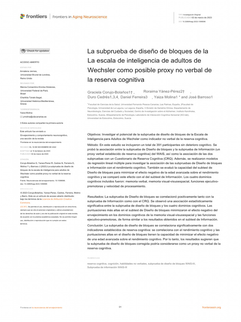 The Block Design Subtest of The Wechsler Adult Intelligence Scale As A ...
