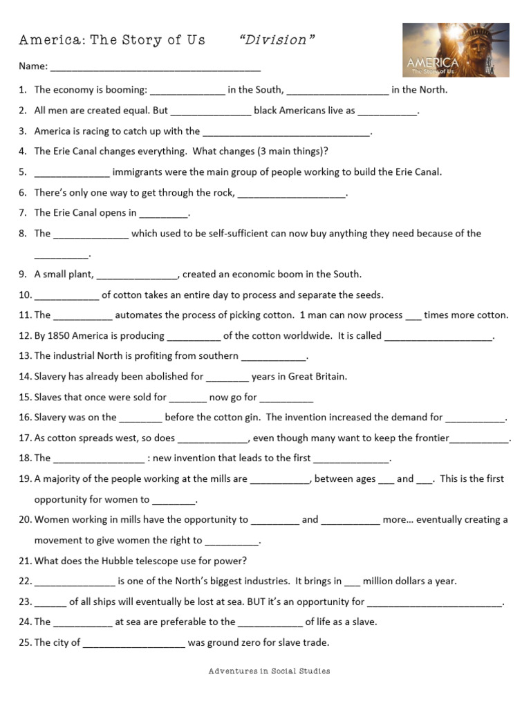 America The Story of Us Episode 4 Division Guided Notes | PDF | Slavery ...