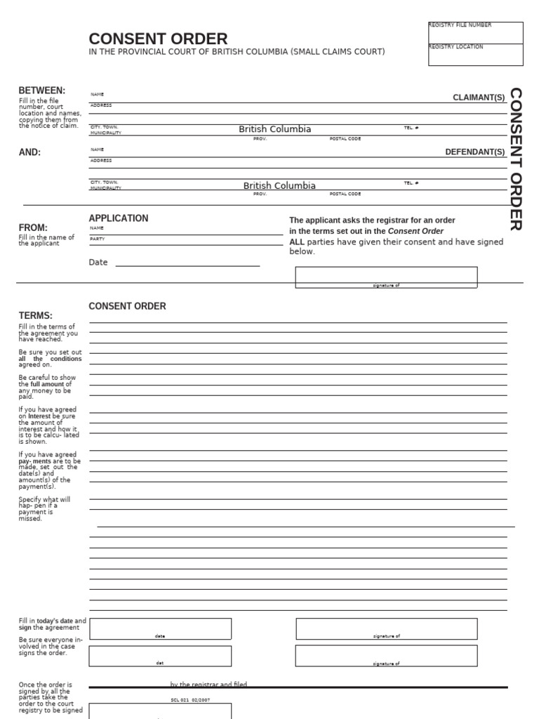 BC Small Claims Court Consent Order | PDF | Common Law | Justice