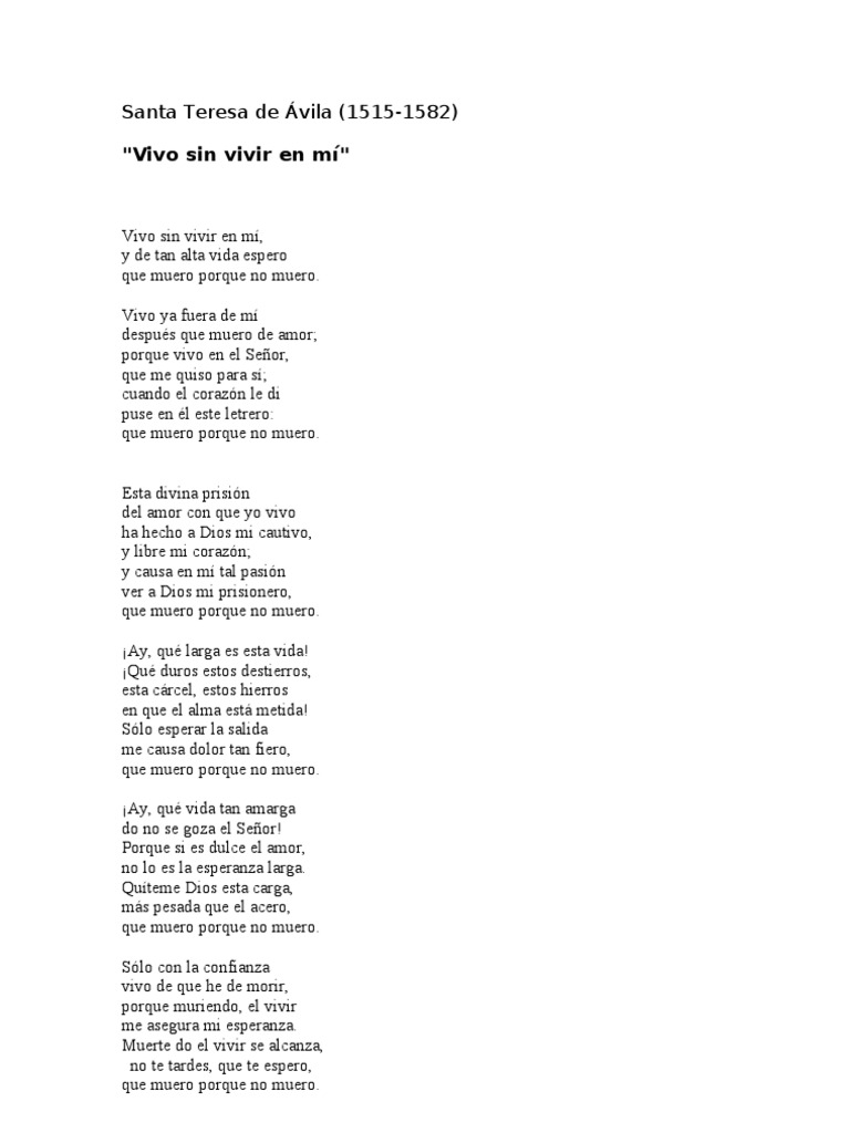 Santa Teresa de Ávila - Vivo Sin Vivir en Mi | PDF