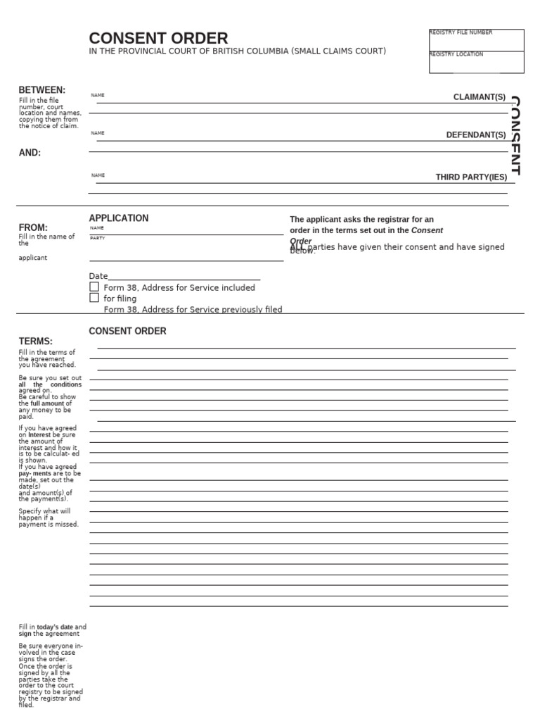 Main - Form scl021 Consent Order British Columbia Canada | PDF | Public ...
