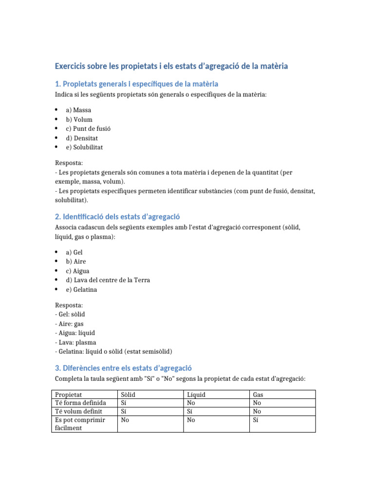 Exercicis Propietats Materia 2n ESO | PDF