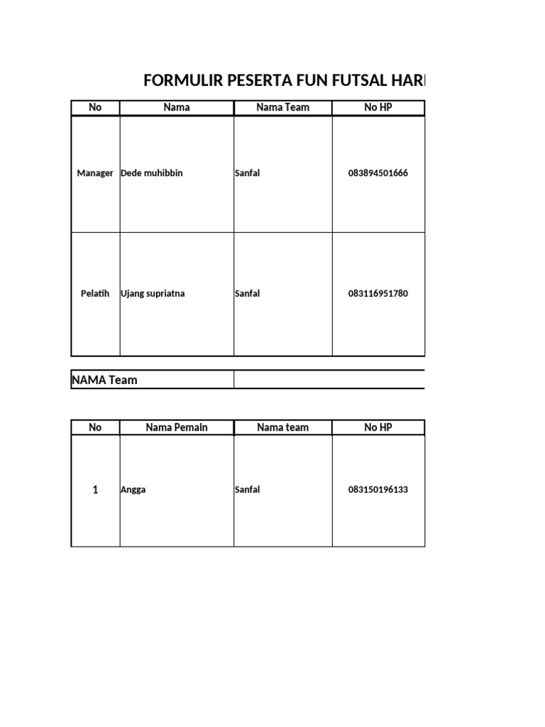 Formulir Pendaftran Fun Futsal HSN | PDF