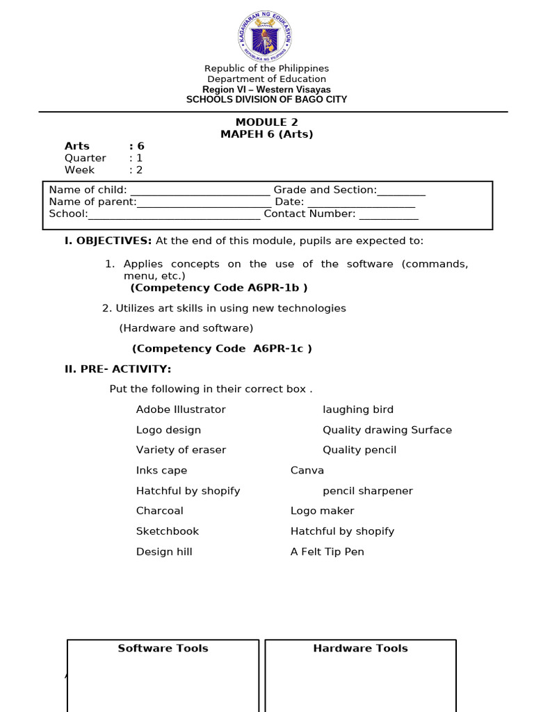 MAPEH 6 Arts Module: Digital Tools | PDF | Menu (Computing) | Icon ...