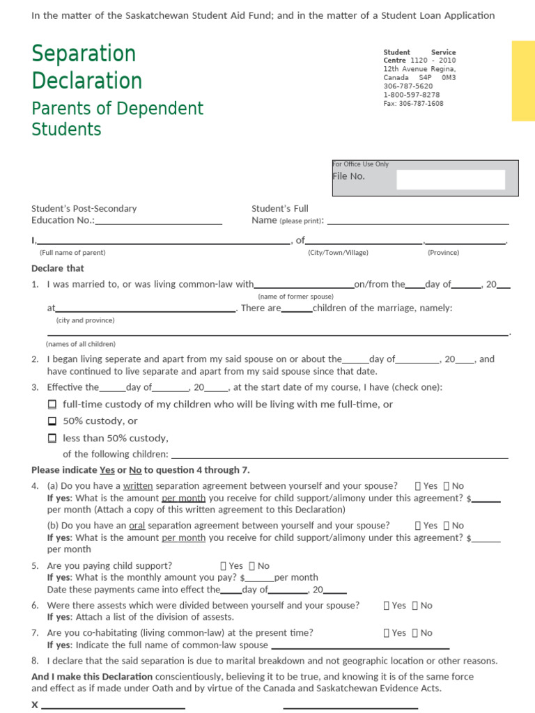 Main - Separation Declaration Form Parents Dependent Students ...