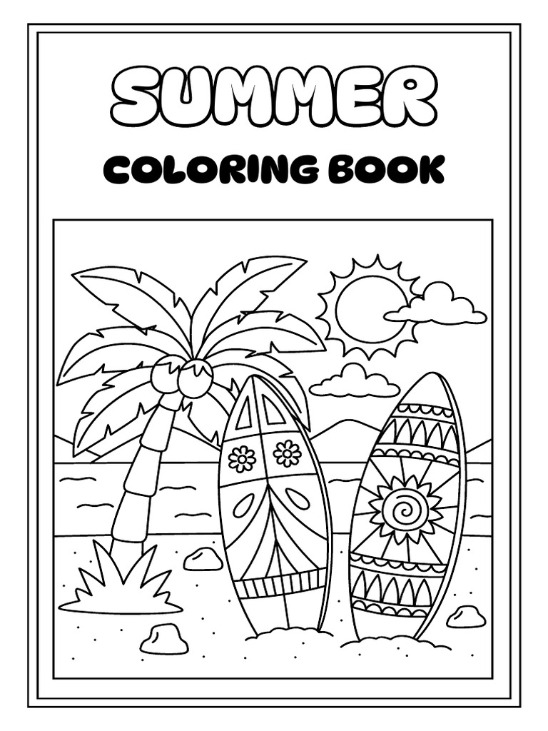 Summer Days Coloring Booklet Grayscale Lined Illustrative Style | PDF ...