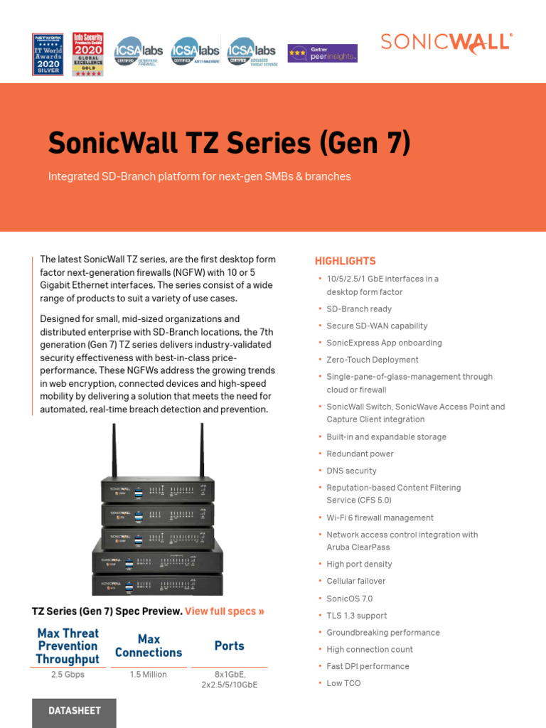 Sonicwall TZ Series Gen 7 | PDF | Ieee 802.11 | Computer Network