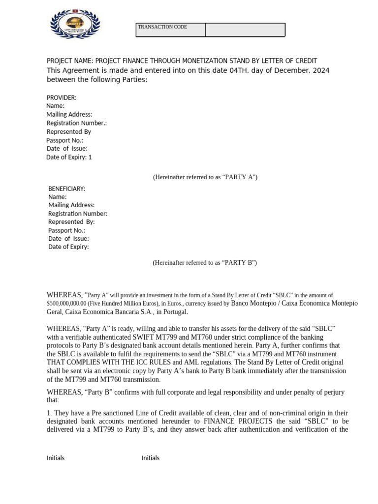 SBLC 500m. Montepio - Rev1 Contract Final 6 | PDF | Letter Of Credit ...