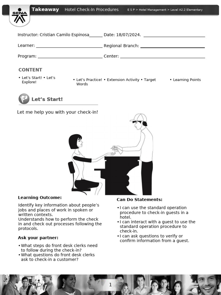 Hotel Check-In Procedures Guide | PDF | Linguistics