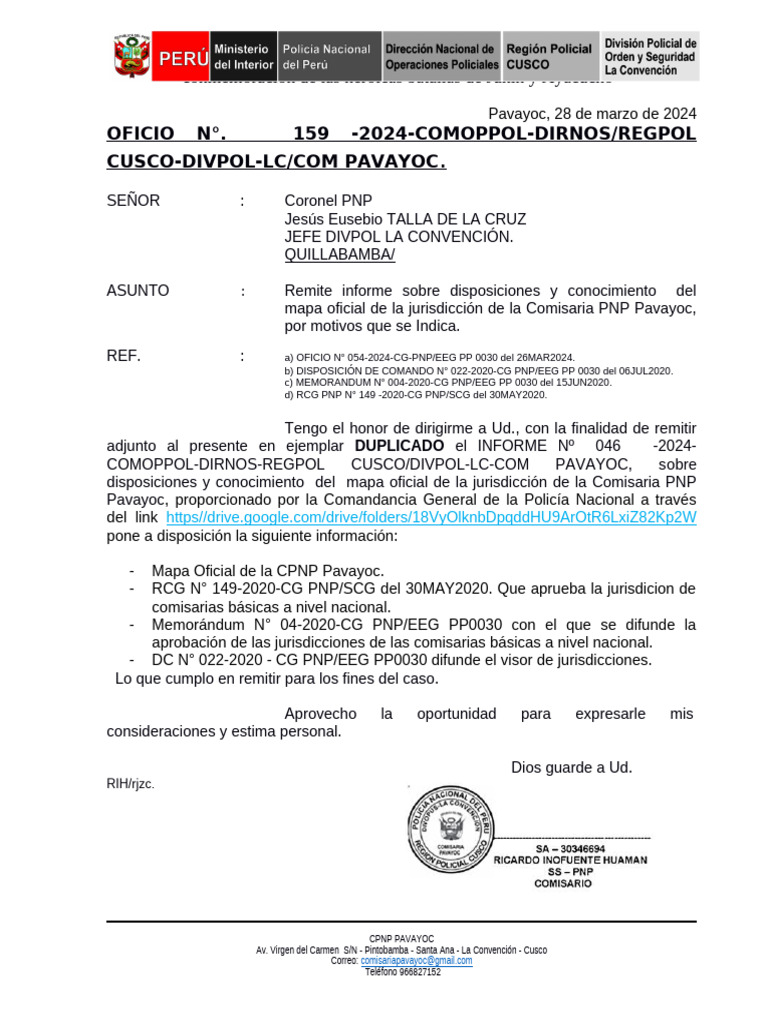 Oficio Mapa Oficial de La Com Pavayoc | PDF