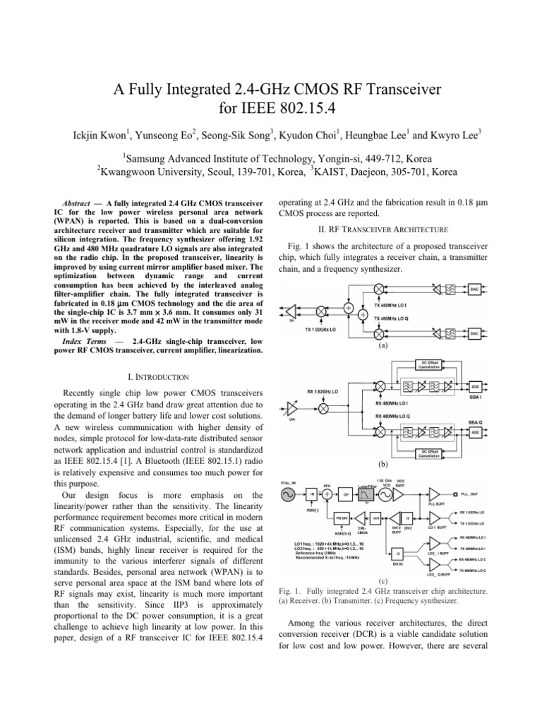 2.4 GHz CMOS RF Transceiver IC Design | PDF | Amplifier | Cmos