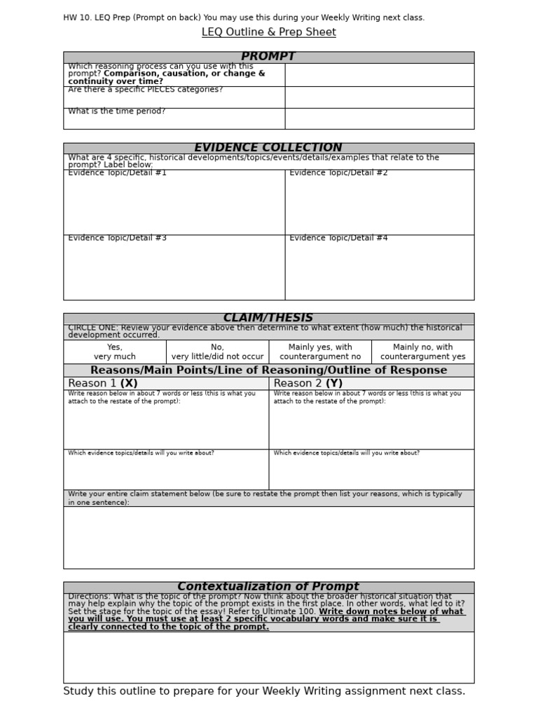 LEQ Prep Guide: Evidence & Thesis Outline | PDF | Career & Growth ...