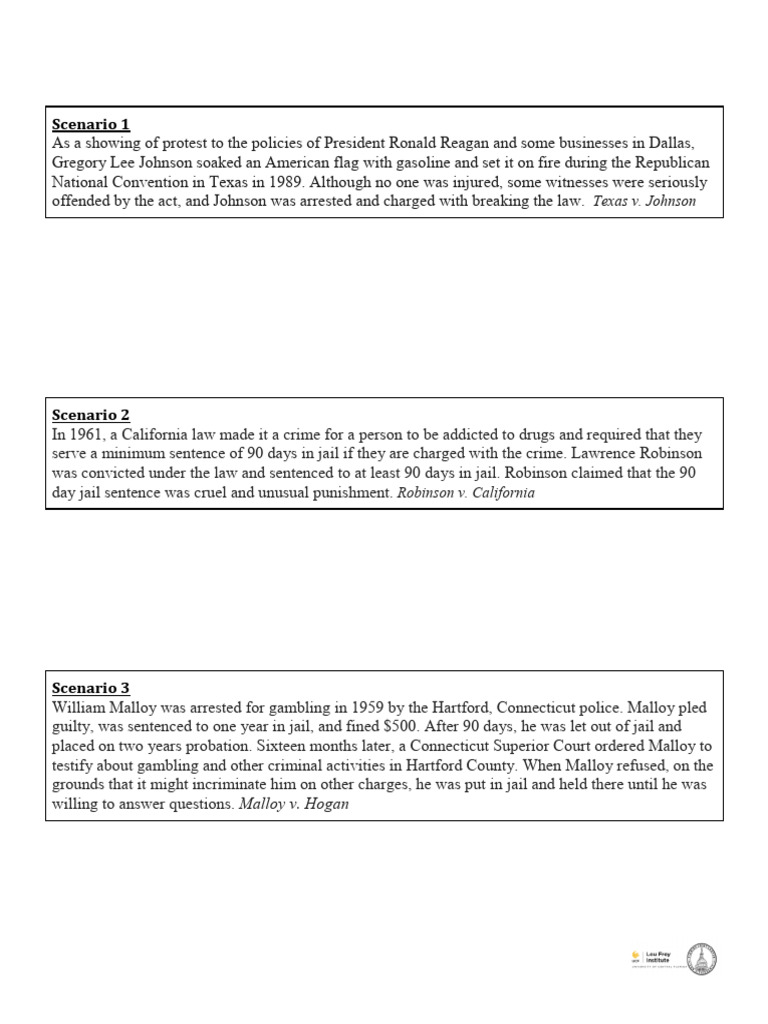 Bill of Rights Scenarios Worksheet | PDF | District Of Columbia V ...