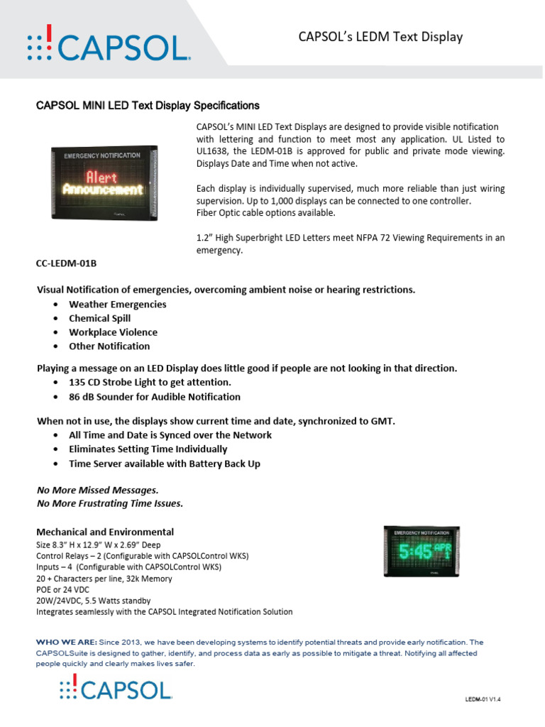 CAPSOL LEDM-01B Text Display Data Sheet V1.5 | PDF | Computing