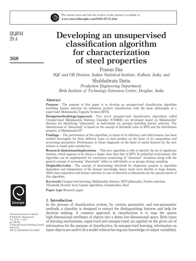 Developing An Unsupervised Classification Algorithm For ...