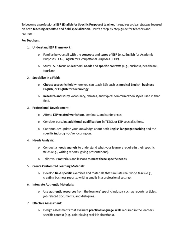Guide to Becoming an ESP Teacher | PDF | English As A Second Or Foreign ...