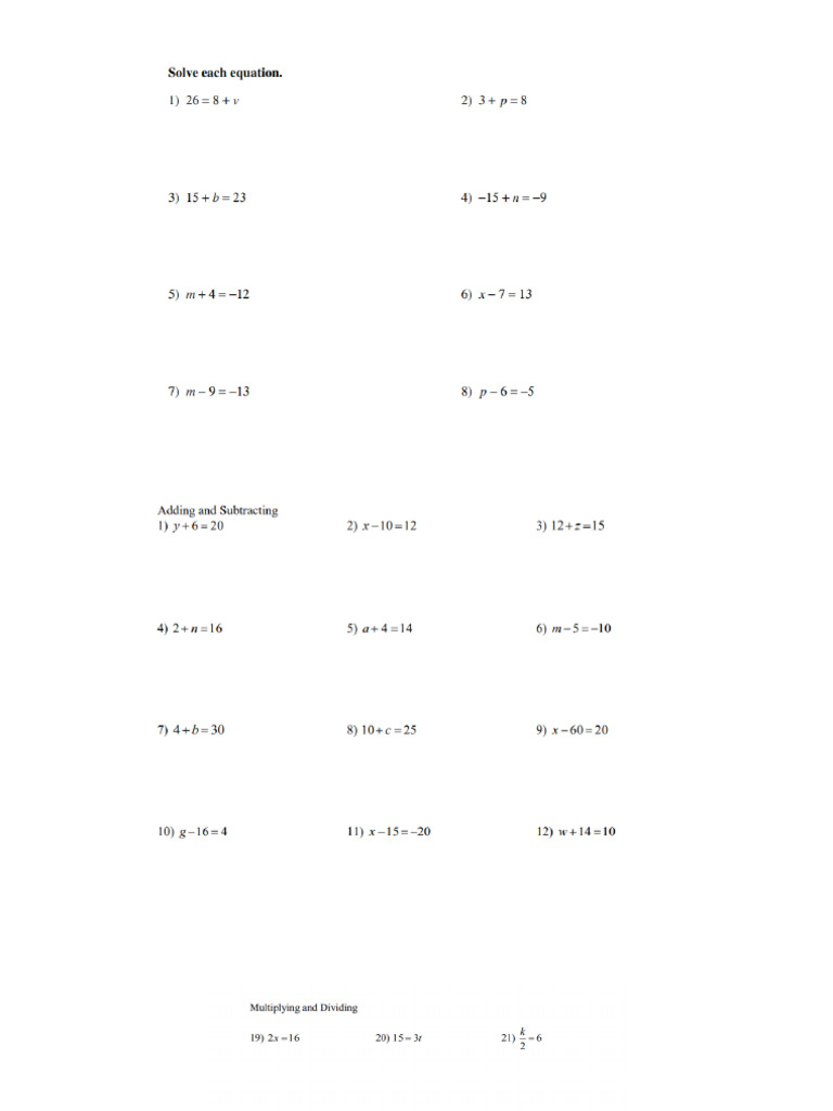 1 Step Equations | PDF