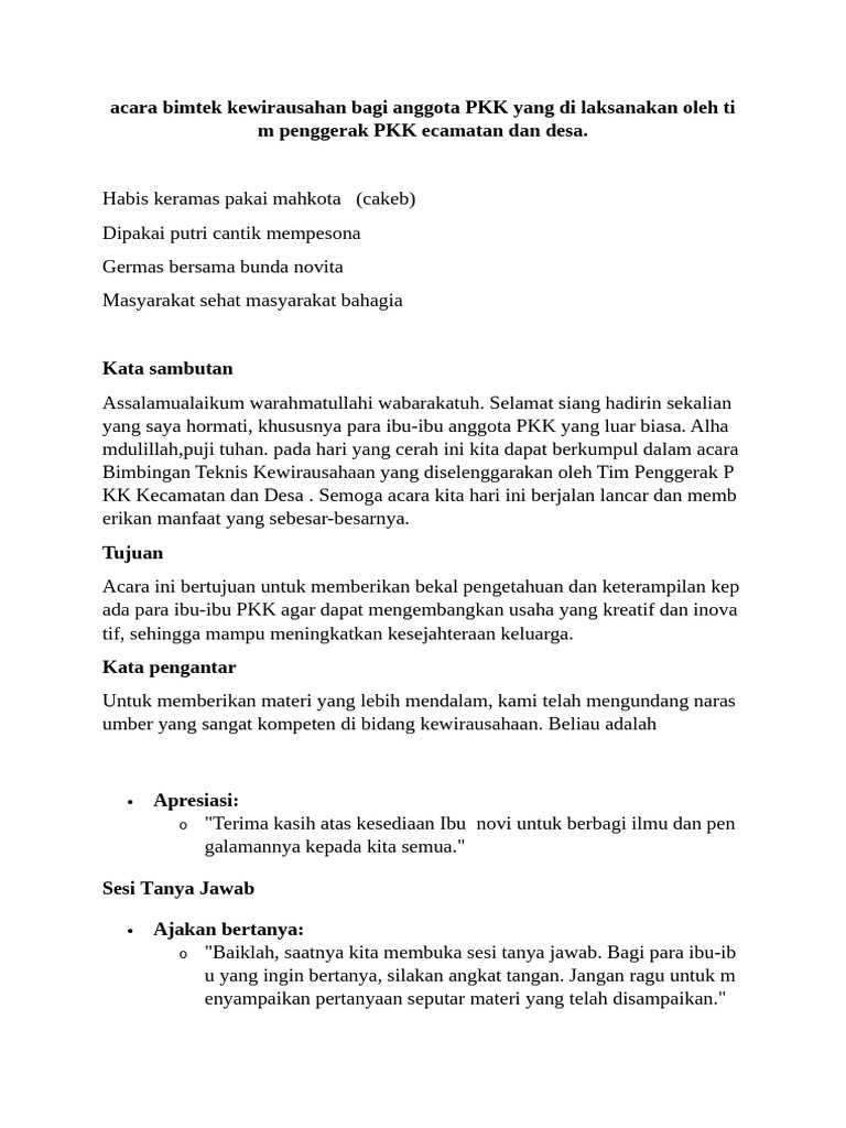 Contoh Susunan Acara MC Formal | PDF | Karier & Perkembangan