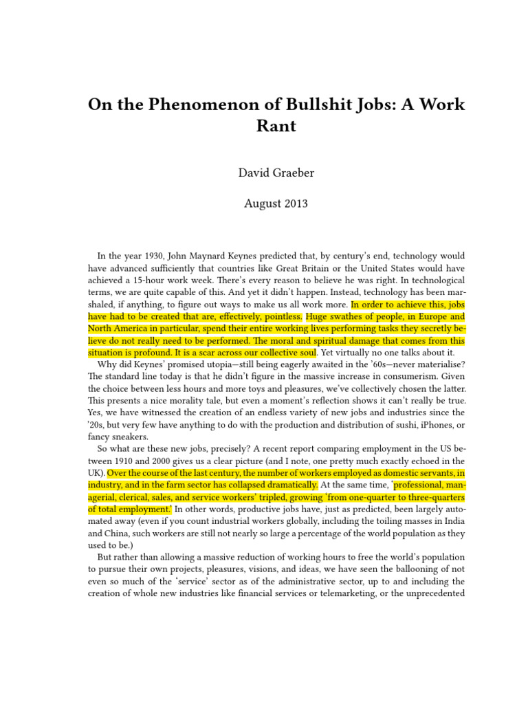 2013 On The Phenomenon of Bullshit Jobs A Work Rant | PDF