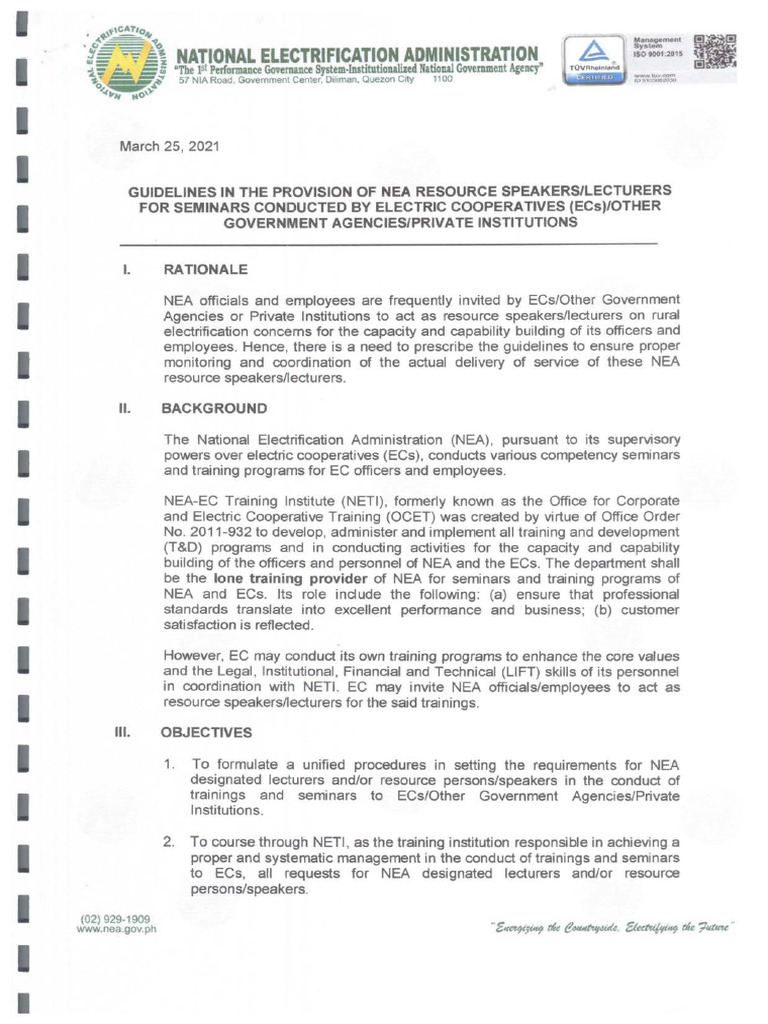 Guidelines in The Provision of NEA Resource Speakers | PDF