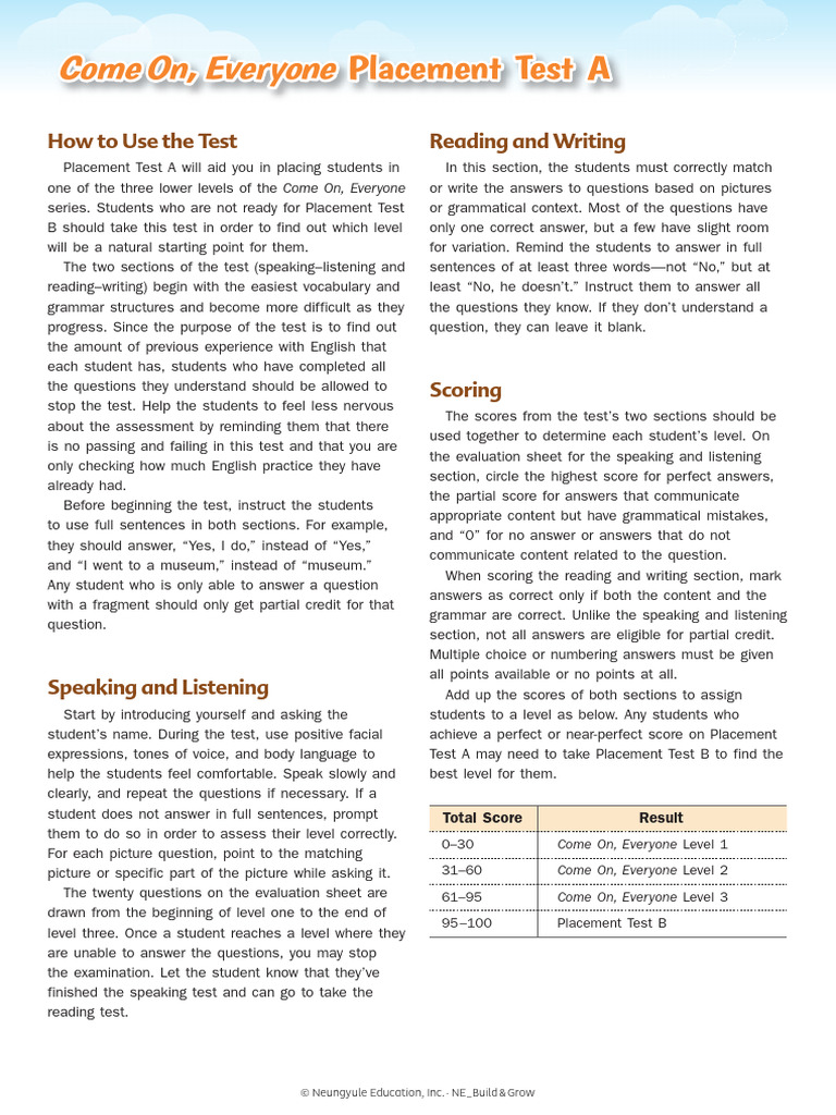 Placement Test-A (Instruction) | PDF | Question | English Language