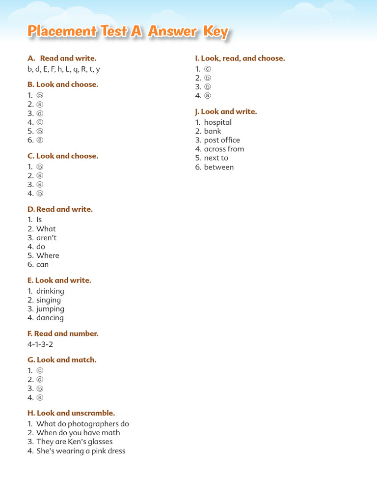 Placement Test-A (Answer) | PDF