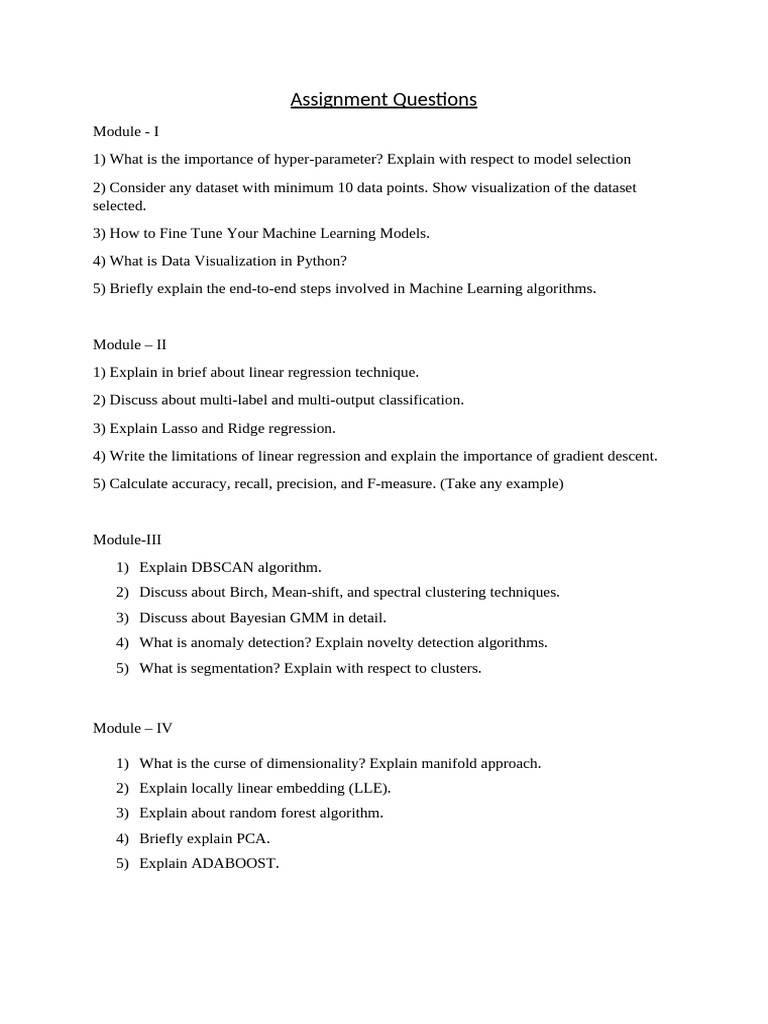Comprehensive Machine Learning Assignment Guide | PDF