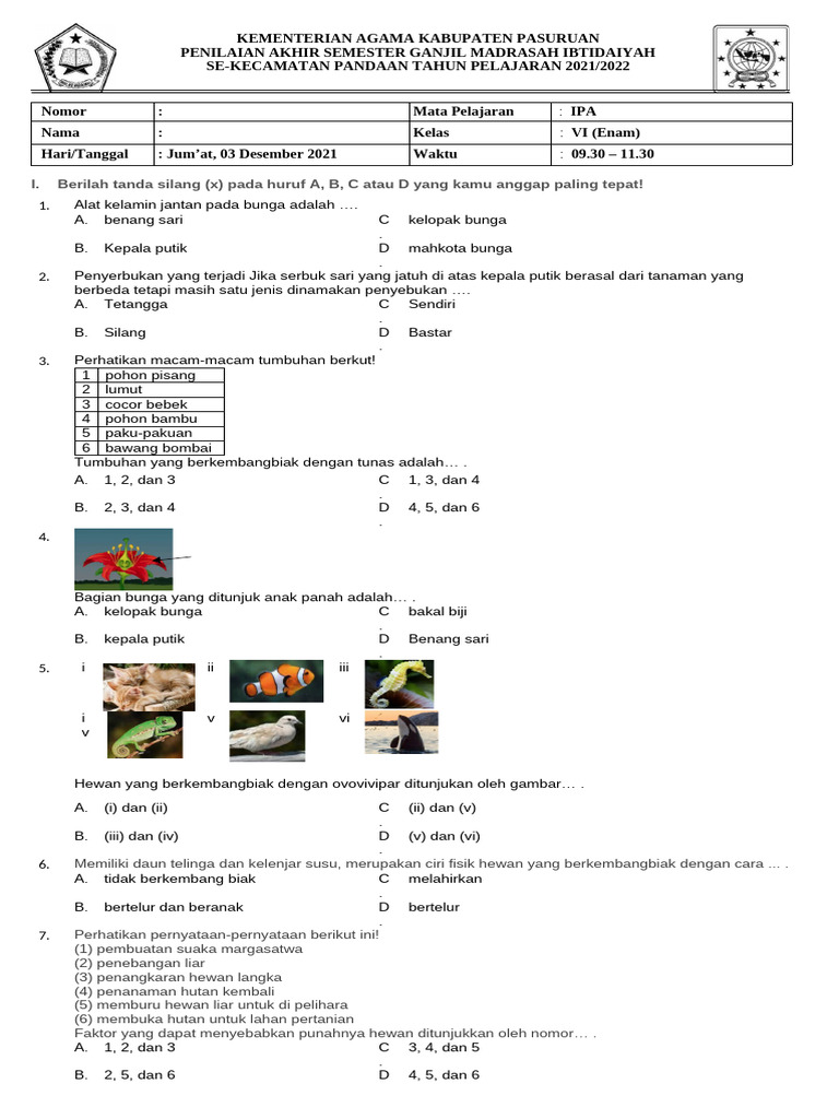 Soal Ipa Pas 1 KLS 6 (2021-2022) | PDF