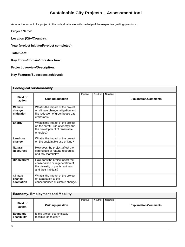 Sustainable City Projects - Assessment Tool | PDF | Sustainability ...