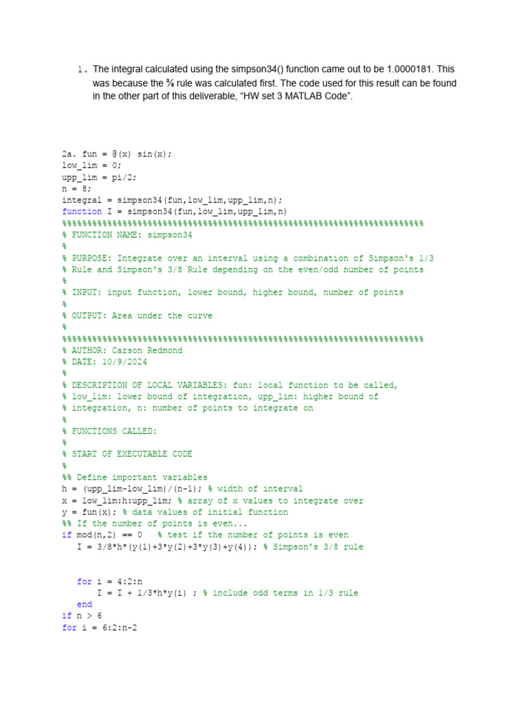 HW 3 Results | PDF | Integral | Function (Mathematics)