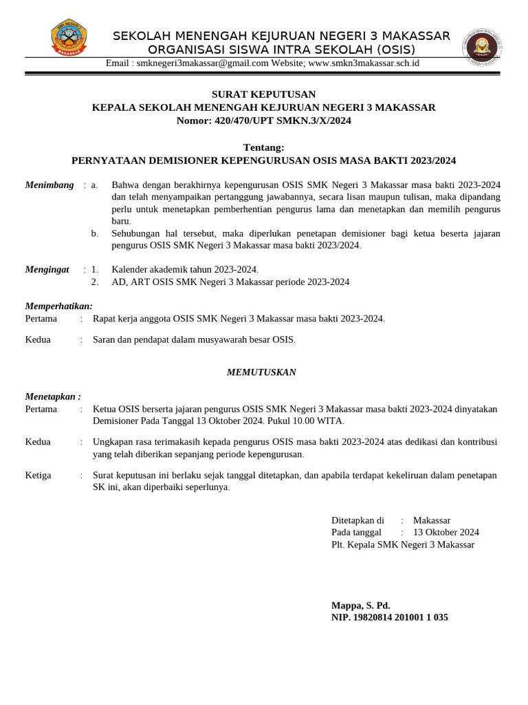 Contoh Sk-Pengurus-Osis | PDF