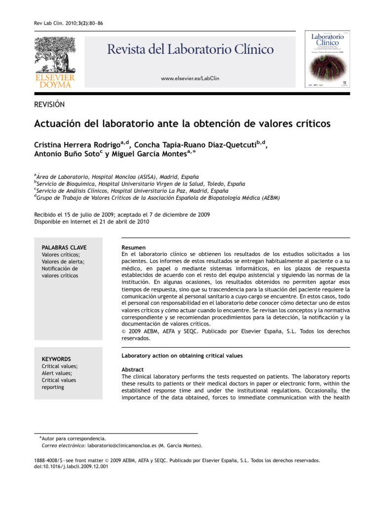 Actuacion Del Laboratorio Ante La Obtención de Valores Críticos | PDF ...