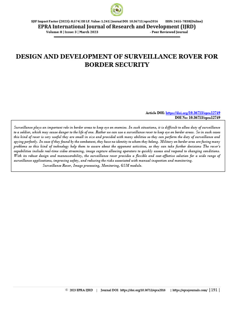 Surveillance Rover for Border Security | PDF | Arduino | Sensor