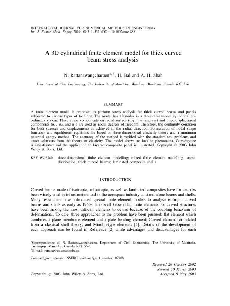 3D Cylindrical Finite Element Model For Thick Curved | PDF | Stress (Mechanics) | Finite Element ...