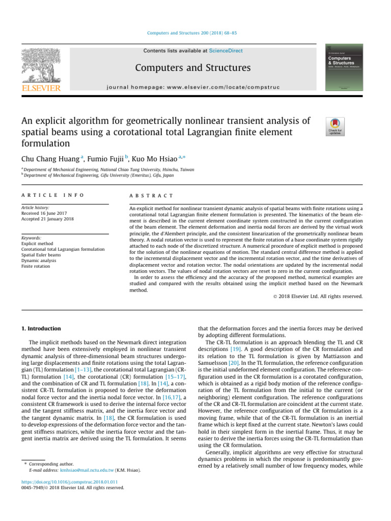 An Explicit Algorithm For Geometrically Nonlinear Transient Analysis Of Spatial Beams Using A
